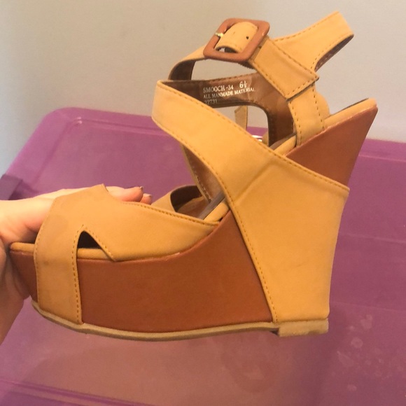 BAMBOO | Shoes | Tan Wedge Heel Sandals | Poshmark